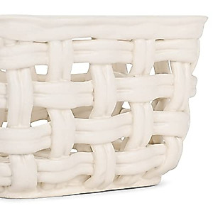 DEMDACO Woven Fruit Glossy White 5 x 3 Ceramic Stoneware Open Home Storage Basket