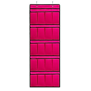 COLIBYOU 20 Pocket Over The Door Shoe Organizer Rack Hanging Storage Space Saver Hanger - Pink