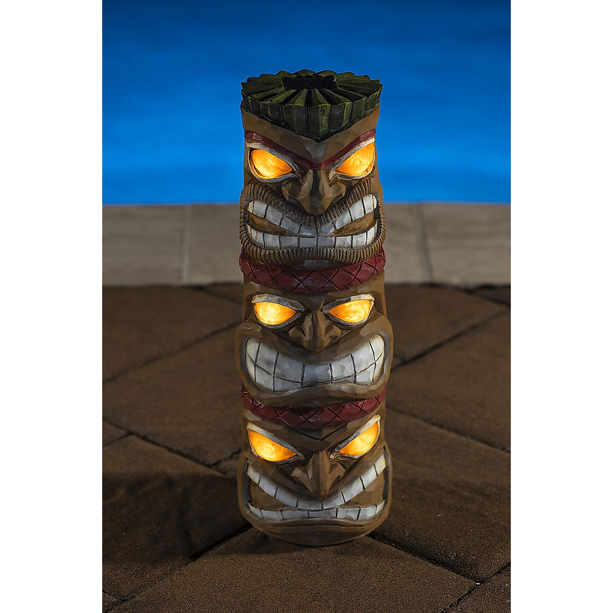 VP Home Triple Tiki Totem Party Time (Cocktail Tiki) Solar Powered LED Outdoor Decor Garden Light