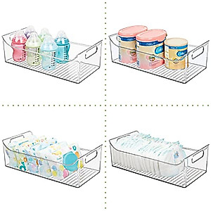 mDesign Portable Nursery Storage Plastic Baby Organizer Storage Caddy Bin w/Handles for Kids/Child Essentials - Holds Diapers, Wipes, Bottles, Baby Food, Snacks - 16" Long - Ligne Collection - Clear