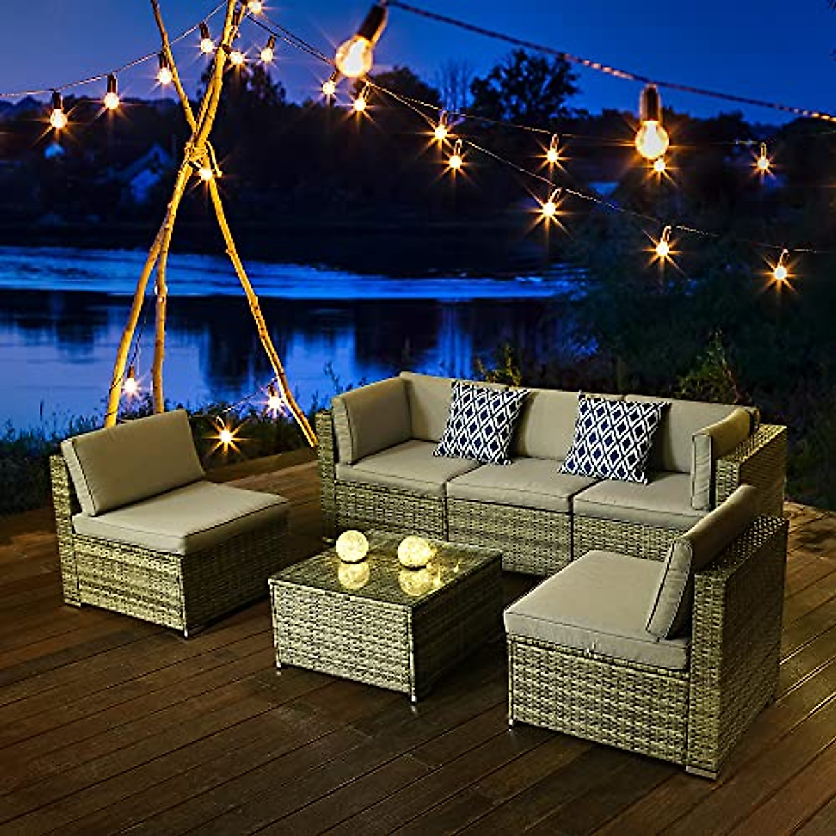 YITAHOME 6 Pieces Patio Furniture Set, Outdoor Sectional Sofa PE Rattan Wicker Conversation Set Outside Couch with Table and Cushions for Porch Lawn Garden Backyard, Grey