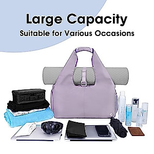 sportsnew Yoga Gym Bags for Women with Shoes Compartment and Wet Dry Storage Pockets with Adjustable Yoga Mat Holder, Purple
