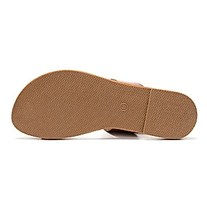 Women's Slide Sandals Slip On Flat Sandals Flip Flop Thong Sandals Casual Summer Shoes (8, Brown)