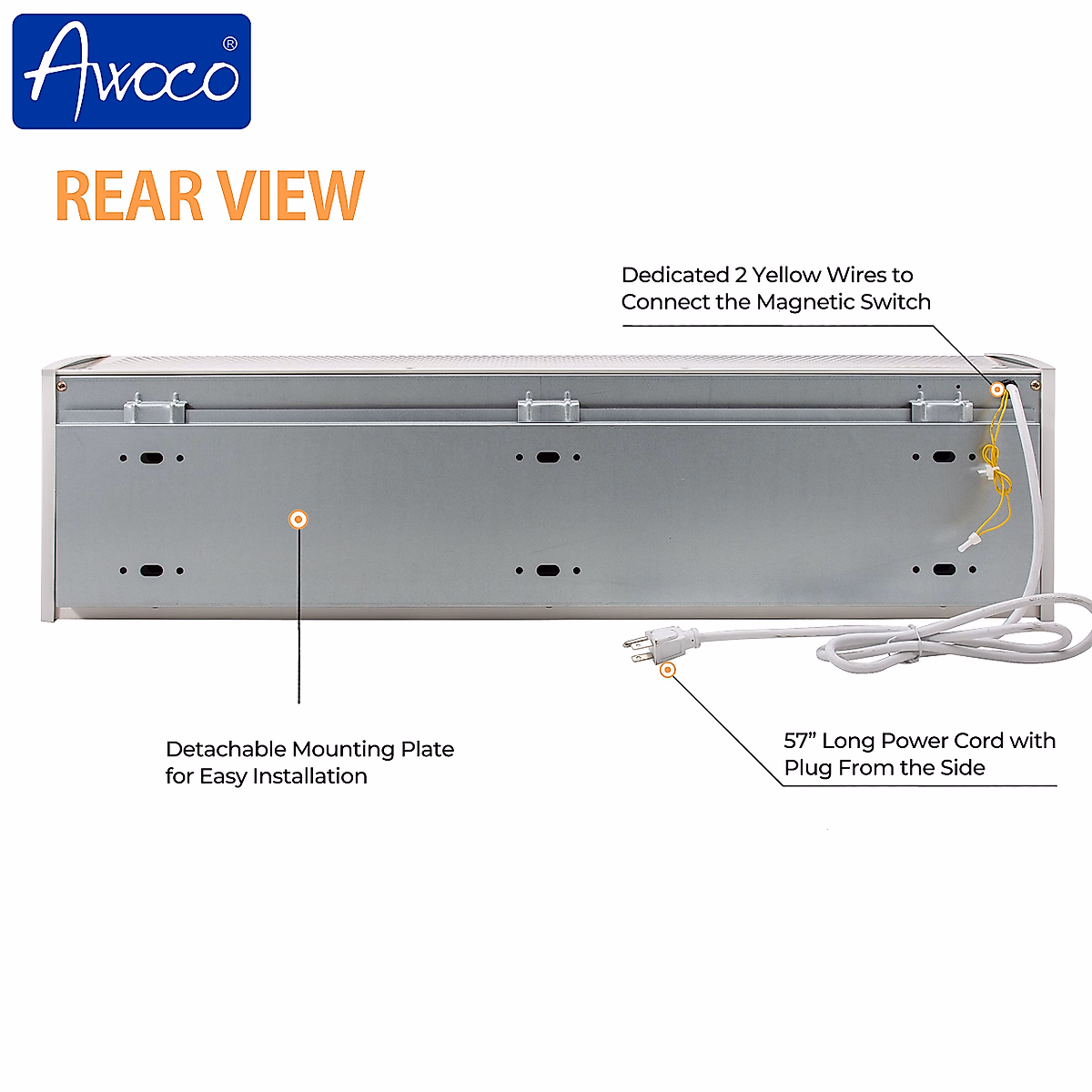Awoco 72" Elegant 2 Speeds 1800CFM Commercial Indoor Air Curtain, CE Certified, 120V Unheated - Door Switch Included