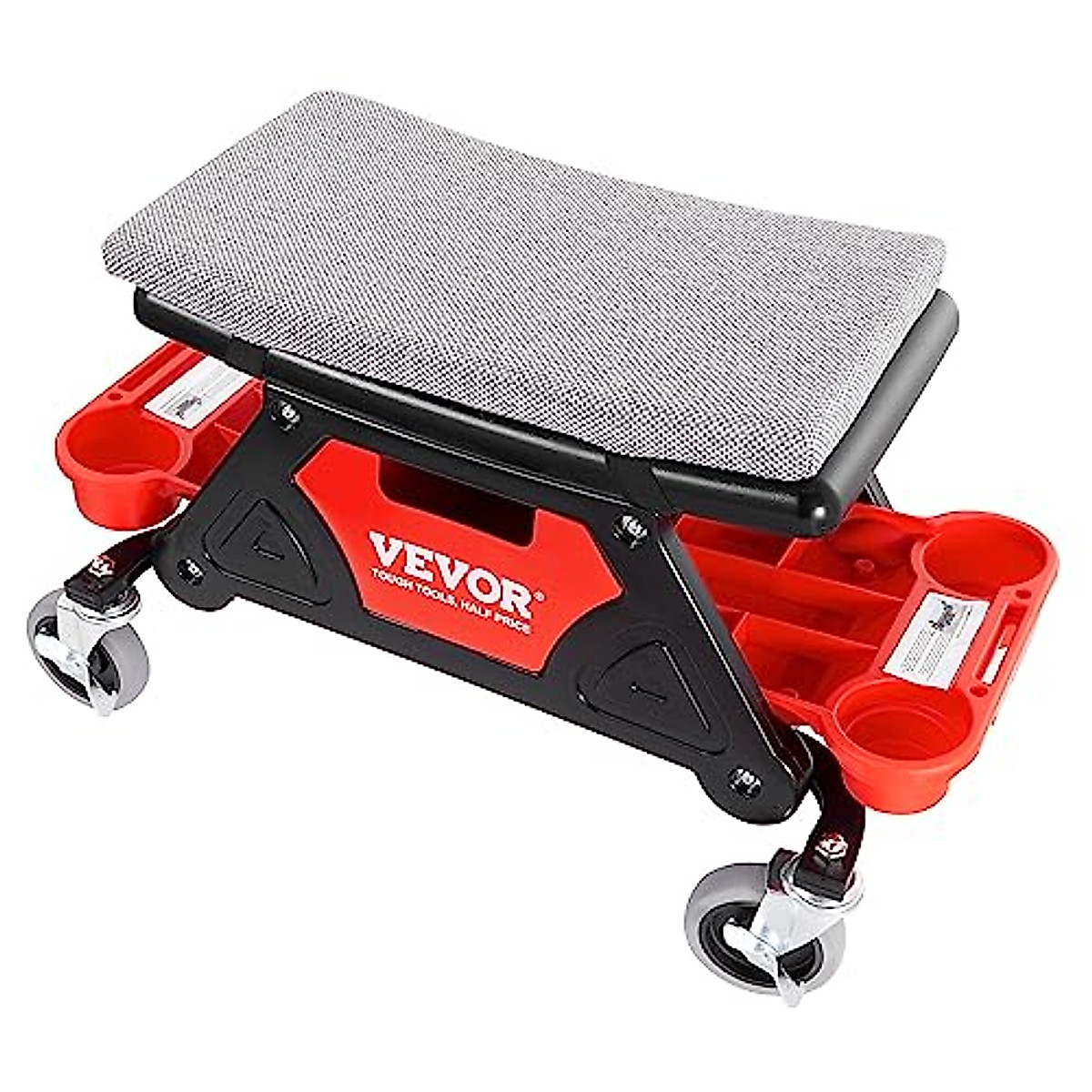 VEVOR Mechanic Stool 300 LBS Capacity Garage Stool Gift for Men, Heavy Duty Rolling Mechanics Seat, with Three Slide Out Tool Trays and Drawer, Tools for Automotive Auto Repair