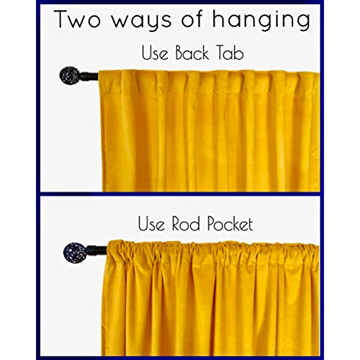 LUXEBLOSS Luxurious Velvet Curtains/Gold Yellow Drapes 96 inches Long for Living Room, Bedroom, Blackout, Heavy Soft Fabric with Privacy. Back Tab with Rod Pocket. 2 Panels (Yellow 52 Wx96 L)