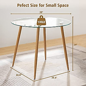 Nopurs Glass Dining Table Set for 4 - Modern Round Kitchen Dining Room Sets V-Shaped Upholstered Chairs with Metal Legs for Kitchen Dining Room Breakfast Nook, Dark Grey