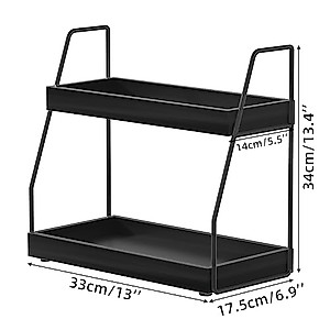 ZGO 2-Tier Bathroom Counter Organizer, Wood Bathroom Organizer Countertop Vanity Organizer Bathroom Tray, Kitchen Spice Rack Counter Shelf Organizers and Storage, Black