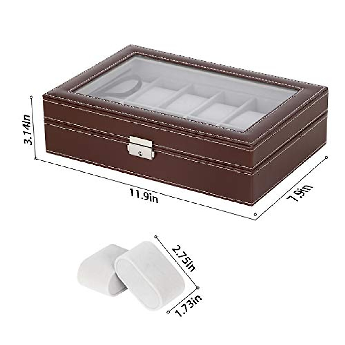 LIANTRAL Watch Box, 12-Slot Leather Watch Case Organizer Watch Holder for Men, Glass Top (Brown)