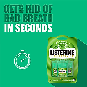 Listerine Freshburst Pocketpaks Bad Breath Strips, Kills Germs, Portable Pack, 24 Count, Pack of 3