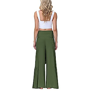 Atoindemiy Women's Boho Elastic High Waisted Ruffle Hem Wide Leg Loose Yoga Palazzo Pants with Belt (XL, SLJH004)