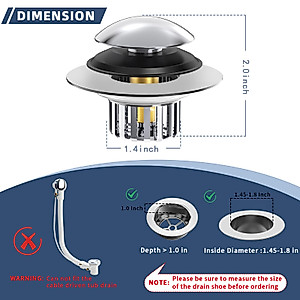 Universal Tub Stopper Bathtub Drain, Drain Hair Catcher and Cover, Pop Up Tub Stopper Bathtub Drain Plug Cover Replaces Bath Tub Lift and Turn, Tip-Toe and Trip Lever Bathtub Drains (Silver)