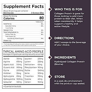 Gym & Tonic Low Calorie Collagen Protein Powder with 18 Amino Acids - Unflavored, Non-GMO, 0 Sugar, 0 Carbs, 20 Grams Clean Protein Per Serving, 1lb