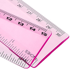 eBoot Plastic Ruler Straight Ruler Plastic Measuring Tool 12 Inches and 6 Inches, 2 Pieces (Black) (Pink Purple)