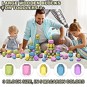 Rurvale Montessori Toys for 3 4 5 6 Years Old Boys and Girls,Wooden Stacking Blocks Rocks, Educational Learning Builing Blocks Sensory Toys for Kids Age 3-5, Preschool Gift
