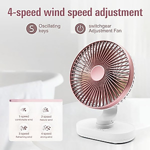 WIXBOSHU Oscillating Desk Fan,4000mAh Rechargeable Portable Desk Fan, 6.5 Inch Small Desk Fan,4 Speeds Wind Quiet Fan Personal Fan,Small Fan for Desk,Usb Desk Fan for Outdoor,Home,Office,Bedroom
