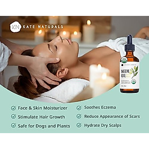 Kate Blanc Cosmetics Neem Oil for Skin, Hair & Face. Safe for Dog, Plants, Scalp & Hair Growth (4oz, Organic, Cold Pressed, Concentrate)