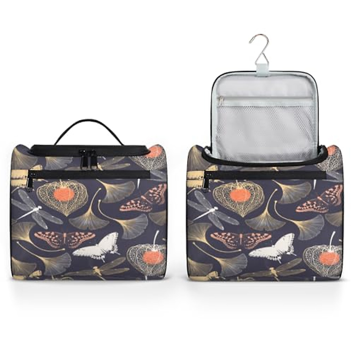 XMNYGJ Dragonfly Butterfly Leaf Hanging Toiletry Bag for Men Women Travel Cosmetic Makeup Organizer Bag Water Resistant Large Portable Wash Case for Accessories, Toiletries, Cosmetics