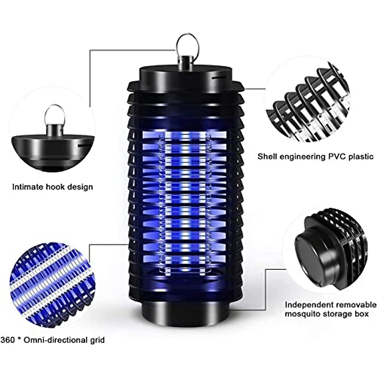 Bug Zapper, Electric Fly Swatter, Mosquito Zapper Outdoor/Indoor, 4200V 20W Waterproof Fly Zapper Mosquito Trap, Mosquito Killer for Home, Patio, Back (Black)