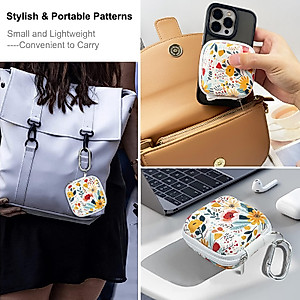 KOUJAON Square Earbud Case, Headphone Organizer Wired Ear Bud Case Portable EVA Carrying Case Storage Bag with Carabiner for Airpods Pro Beats Bose Galaxy Buds Data Cable Storage (Blooming Floral)