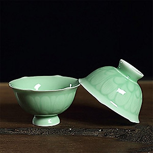 Celadon Kung Fu Teacups 2.5-Ounce Intaglio with Lotus Sake Cups (Green)