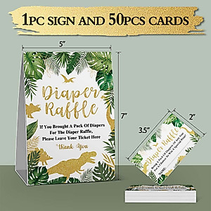 Diaper Raffle Sign & Cards, Dinosaur Themed For Baby Showers, Diaper Raffle Baby Shower Game Kit (1 Standing Sign + 50 Guessing Cards), Bring A Pack Of Diapers Game