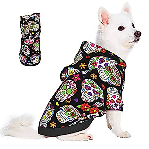 Skull Flowers Dog Hoodies, Pet Clothes Costumes, Colorful Pets Wear Hoodie Pullover for Dogs Cats Outdoor (XX-Large)