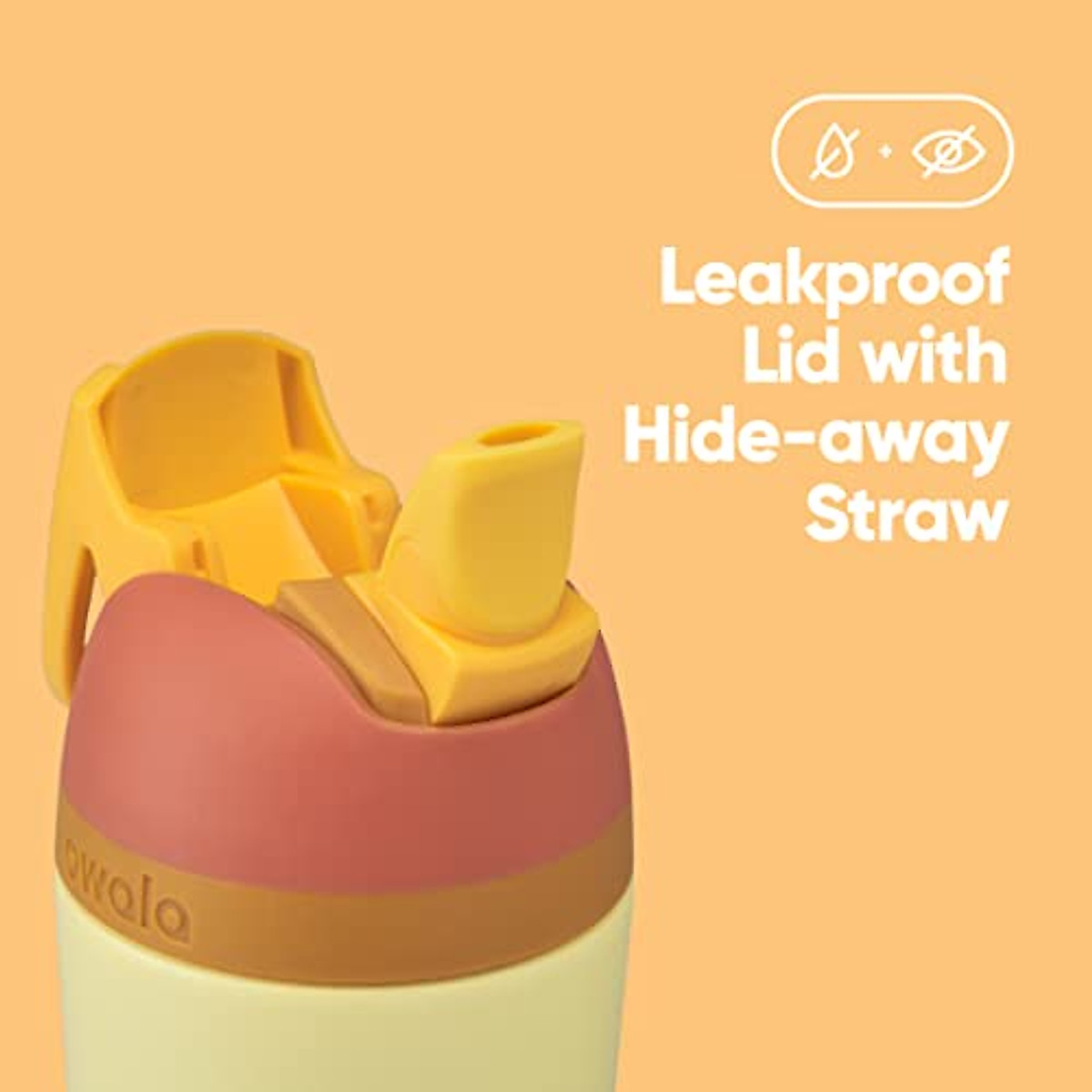 Owala Kids Flip Insulated Stainless-Steel Water Bottle with Straw and Locking Lid, 14-Ounce, Orange/Yellow (Misty Horizon)