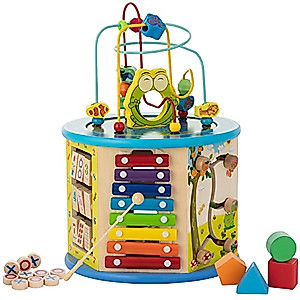 KIDDERY TOYS Wooden Activity Cube for Toddlers 1-3 with Bead Maze - Birthday Gift Busy Baby Activity Cube for 6-Month-Old Baby