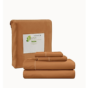 LANE LINEN Bamboo Sheets Queen - 100% Rayon from Bamboo Queen Sheets Set, 4 Pc Sheets for Queen Size Bed, Cooling Sheets, Soft & Breathable Bed Sheets Queen, Deep Pocket Queen Sheets - Pumpkin Spice