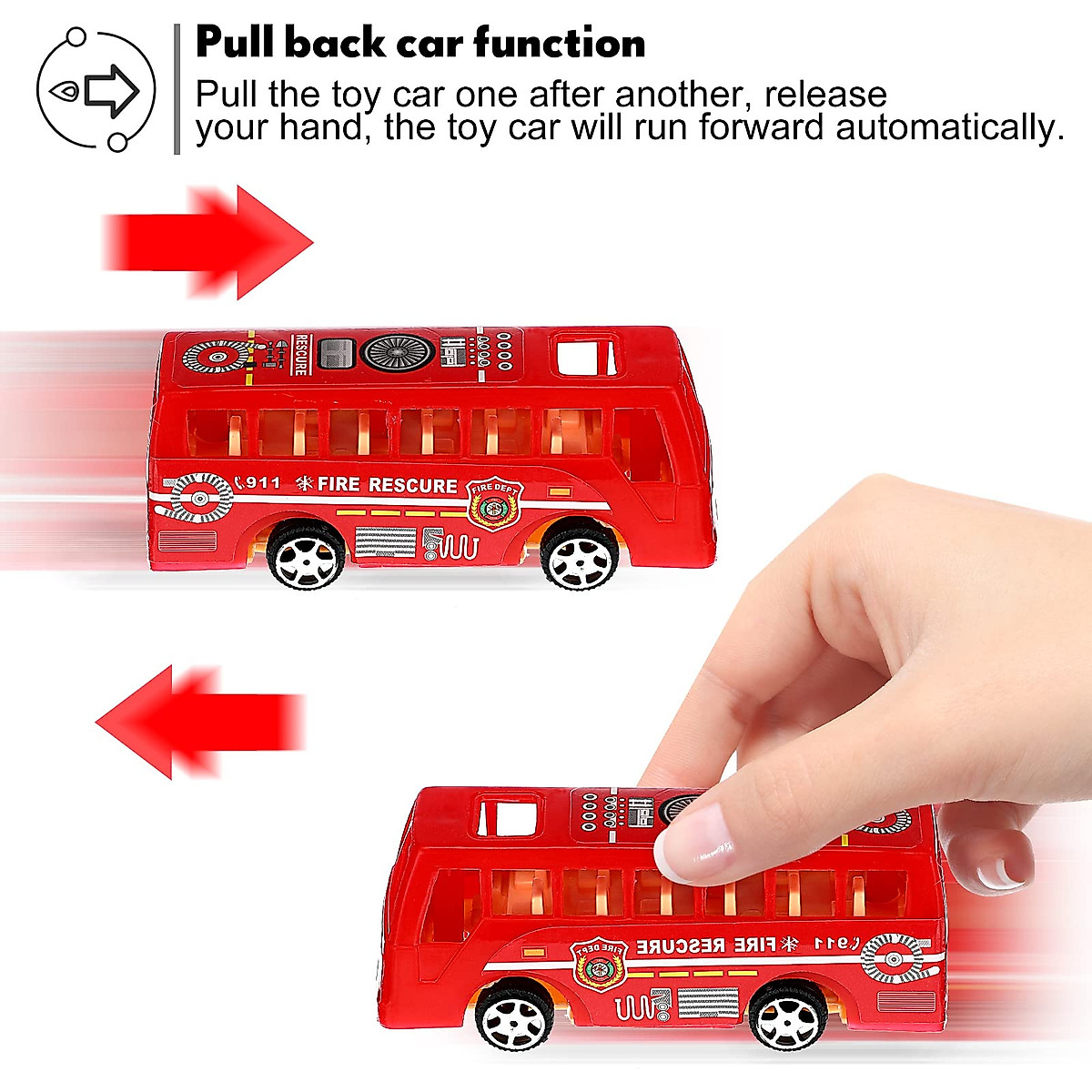 50 Pack Mini Fire Trucks Toy Bulk Firetruck Birthday Party Favor Red Vehicle Helicopter Motorcycle Party Supplies Cake Decoration and Bag Filler Gift for Kids Toddler over 6 Years, 7 Styles