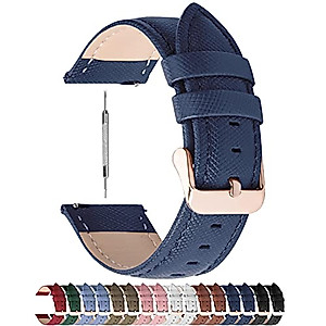 Fullmosa 20mm Leather Watch Band Compatible with Samsung Galaxy Watch 6 40mm 44mm/Galaxy Watch 6 Classic 43mm 47mm,Galaxy Watch 5 40mm 44mm/Pro 45mm,Galaxy Watch 4 40mm 44mm,Dark Blue+Rose Gold Buckle