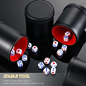 4 Pieces PU Leather Dice Cups, PU Leatherette Dice Cup Set, Red Felt Lining Quiet Shaker with 20 Dices for Craps Farkle Game Kill Time Pressure