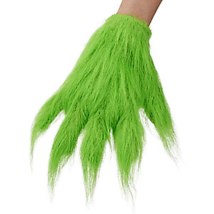 WPOYM Green Fluffy Plush Gloves. Christmas Monster Gloves. Halloween Cosplay Costume Accessories. Adult Child Christmas Cosplay Gloves(Gloves version)