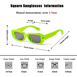 Laurinny Green Sunglasses for Women Retro 90s Vintage Fashion Narrow Rectangle Frame Lime Green Glasses