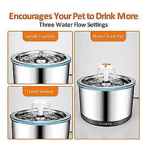 POLAME Cat Water Fountain Stainless Steel, Automatic Water Fountain for Cats Inside, Ultra-Quiet Pet Fountain Dog Water Dispenser with 1 Cat Waterer Filter for Cats, Small Dogs