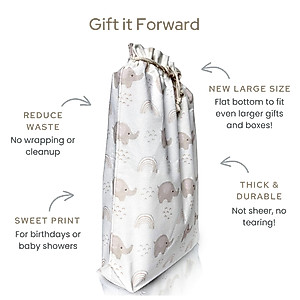 Gather & Knot Drawstring Gift Bags | Premium Canvas | 22" Extra Large | Reusable Fabric Wrap for Girls Baby Shower or Birthday | XL Elephant Pink Flat Bottom