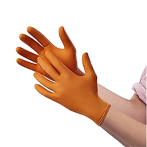 Venom Steel Maximum Grip Nitrile Gloves, 8 Mil Thick, Raised Diamond Texture For Grip, Puncture and Rip Resistant, Hi-Visibility Orange, One Size Fits Most (100 Count)