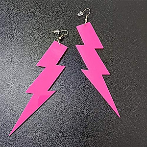 RUIZHEN Multicolor to Choose Acrylic Exaggerated Women Lightning Bolt Dangle Earrings (rose red)