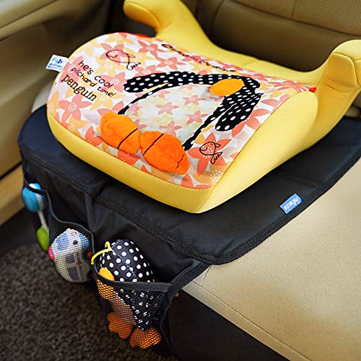 INFANZIA Car Seat Protector,Carseat Protectors for Child Baby Car Seat,Carseat Seat Protector for Leather Seats,Durable,600D Fabric,Reinforced Non-Slip Dots & 3 Mesh Pockets for Handy Storage