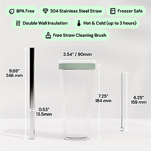 Dodoko Reusable Boba Cup and Straw Boba Tea Cup Bubble Tea Cup Reusable Iced Coffee Cup Cold Coffee Cup Smoothie Cup with Lid and Straw Smoothie Cup to go Smoothie Tumbler 17 oz - Sage Green