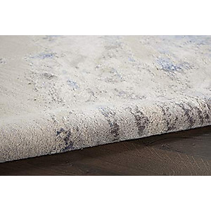Nourison Silky Textures Distressed Blue/Ivory/Grey 7'10" x 10'6" Area Rug (8' x 11'), 7'10"X10'6",