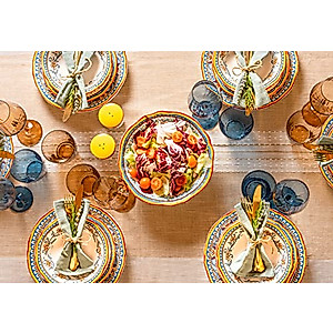 Euro Ceramica Duomo 16 Piece Stoneware Dinnerware Set, Service for 4 – Thanksgiving-Fall-Summer Dishes - Floral Design, Multicolor