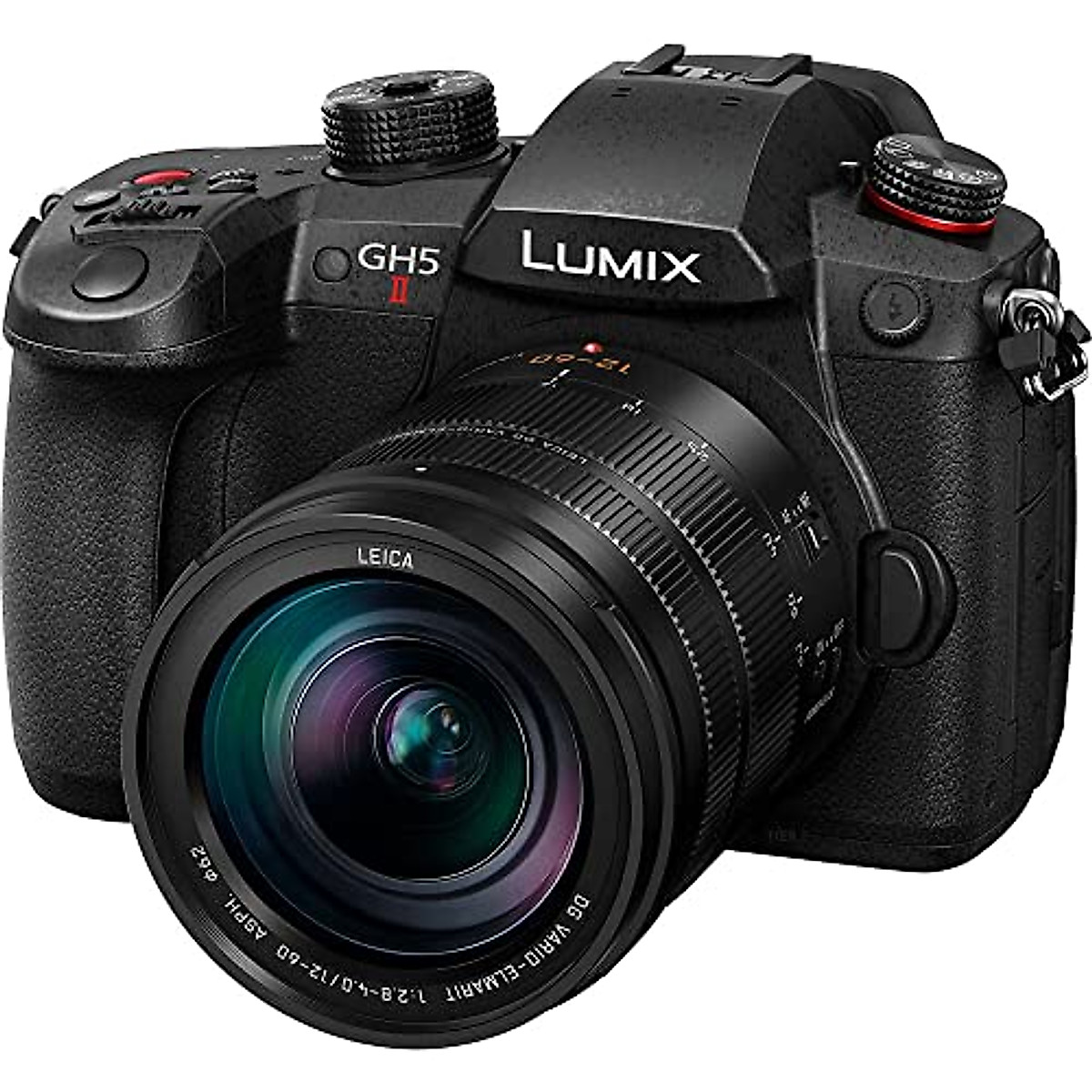Panasonic Lumix GH5 II Mirrorless Camera with 12-60mm Lens (DC-GH5M2LK) + Sony 64GB Tough SD Card + Filter Kit + Wide Angle Lens + Telephoto Lens + Lens Hood + Charger + Card Reader + More (Renewed)