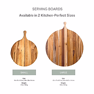 Teakhaus Atlas Pizza Serving Board with Handle - Large Round Wooden Board for Serving Pizza, Appetizers, Cheese and Bread - Perfect Charcuterie and Tapas Board - Knife Friendly - FSC Certified