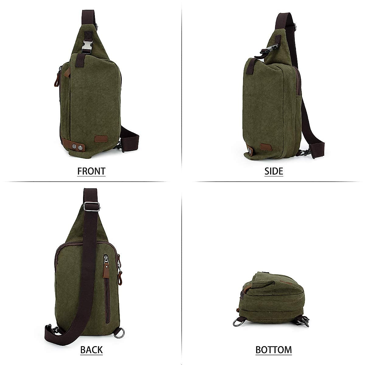 Canvas Small Sling Crossbody Backpack Shoulder Bag for Men Women Lightweight One Strap Sling Bag Backpack for Travel ARMY GREEN