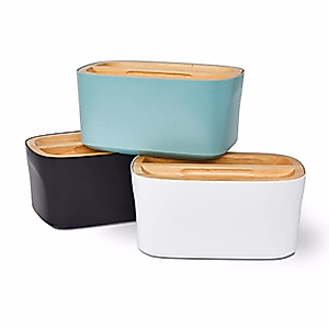 Sonder Los Angeles, Modern Bamboo Fiber (Black) Bread Box for Kitchen Countertop with Reversible Wood Serving Lid, Homemade Bread Storage 14.25 x 9.25 x 7in, Storage Bin and Bread Container