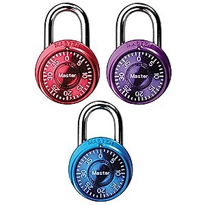 Master Lock Padlock, Mini Dial Combination Lock, 1-9/16 in. Wide, Color Assortment Pack, 1533TRI (Pack of 3)