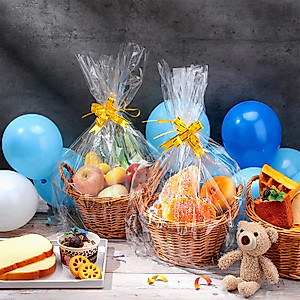 Tatuo 6 Sets 9.8 x 5.1 Inch Wicker Basket with Gift Bags and Ribbons Rattan Baskets Bulk with Handle Gifts Empty Basket for Easter Egg Gathering Storage Wedding Graduation Baby Shower