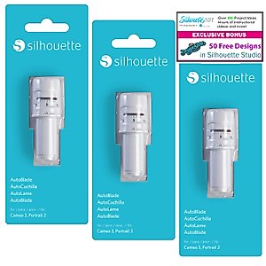 Silhouette Autoblade 3 Pack Replacement Blades for Cameo 3 and Portrait 2-50 Free Designs